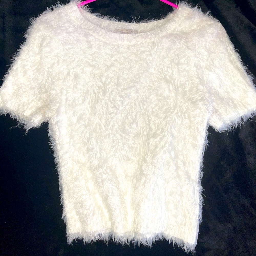 Fuzzy White Crop Top - Gem